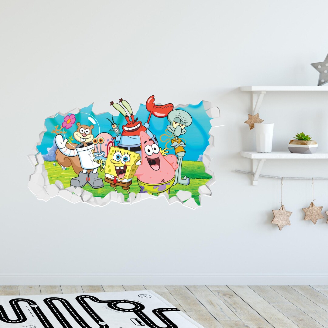 Spongebob Wall Sticker - Group Broken Wall Art - Etsy