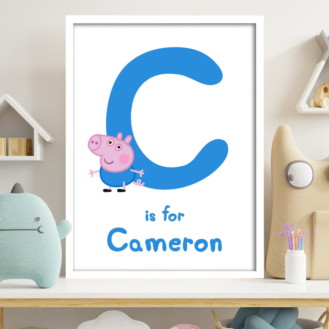 Peppa Pig Print - George Letter and Personalised Name Blue Poster Wall ...