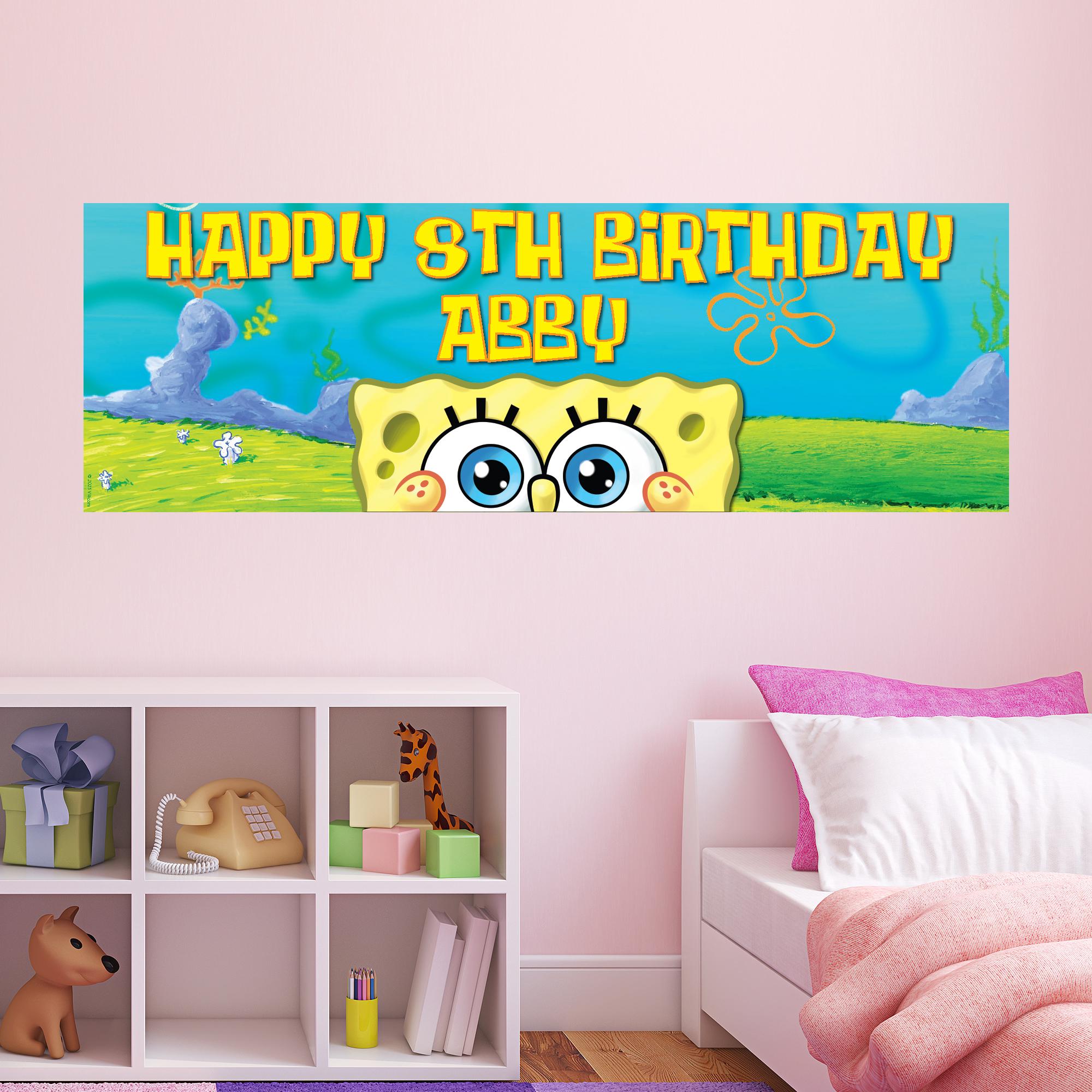 Spongebob Birthday - Spongebob Peeking Personalised Banner Wall Sticker ...