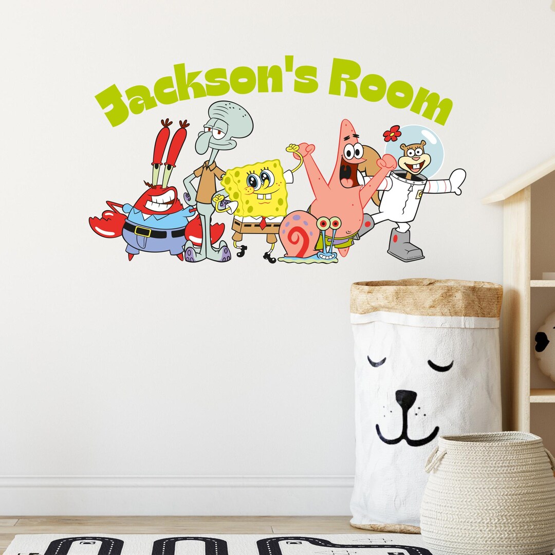 Spongebob Wall Sticker - Group Smiling With Personalised Name Decal ...