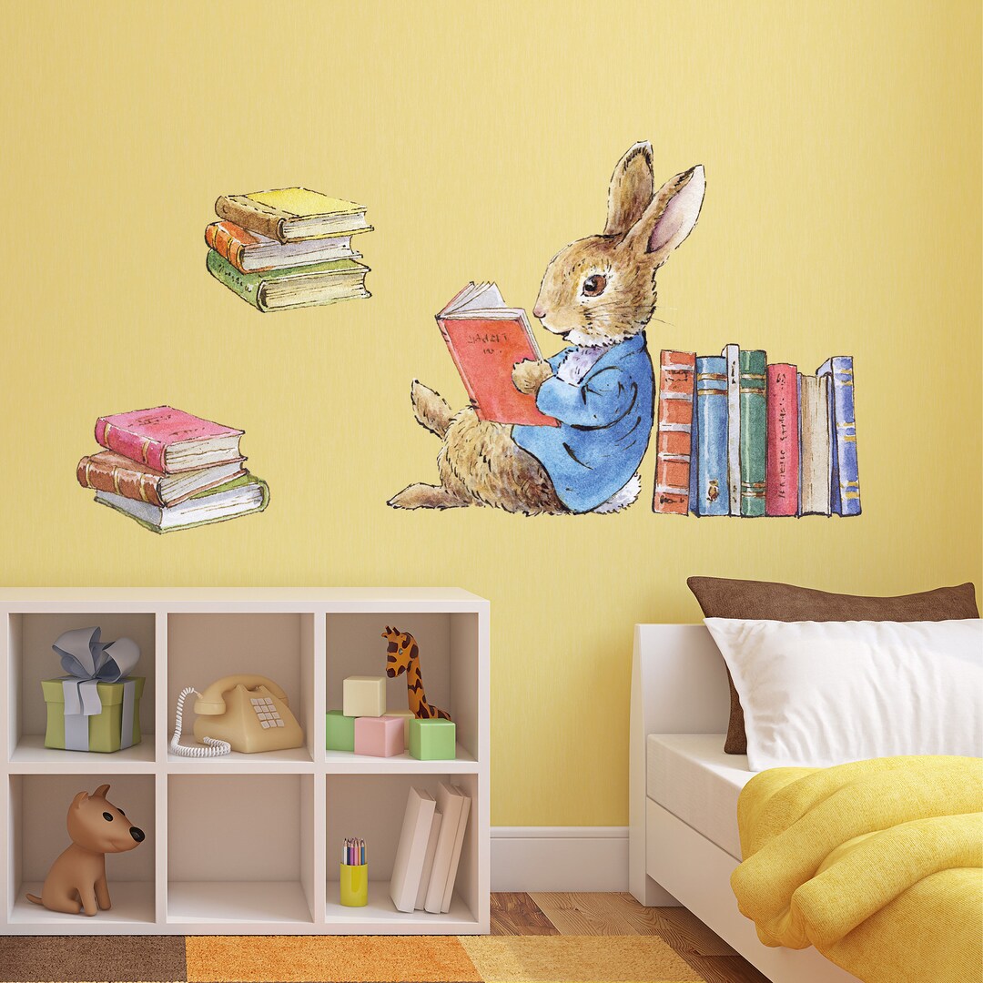 Peter Rabbit Wall Sticker - Peter Rabbit Leaning on Books Decal Wall ...