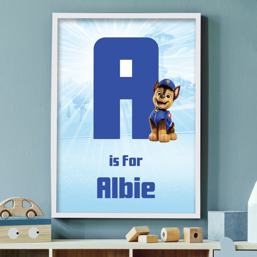 Paw Patrol Print - Chase Letter and Name Personalised Poster Wall Art ...
