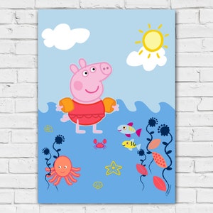Peppa Pig Print - Peppa Ocean Swimming Poster Wall Art - Etsy