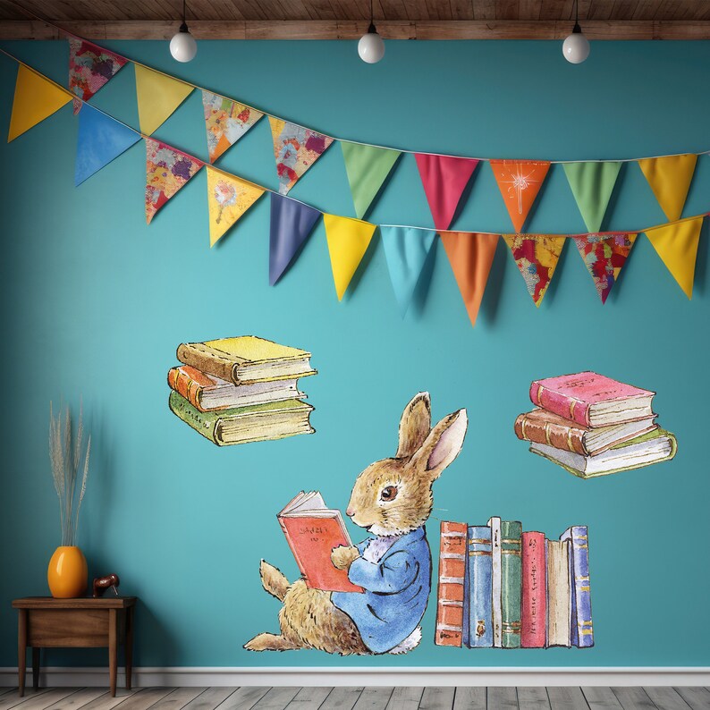 Peter Rabbit Wall Sticker - Peter Rabbit Leaning on Books Decal Wall ...