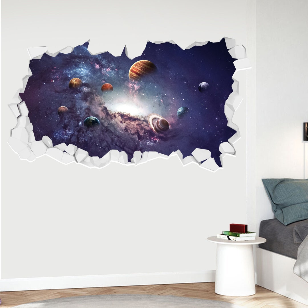 Space Wall Sticker - Solar System Galaxy Broken Wall Decal Art - Etsy