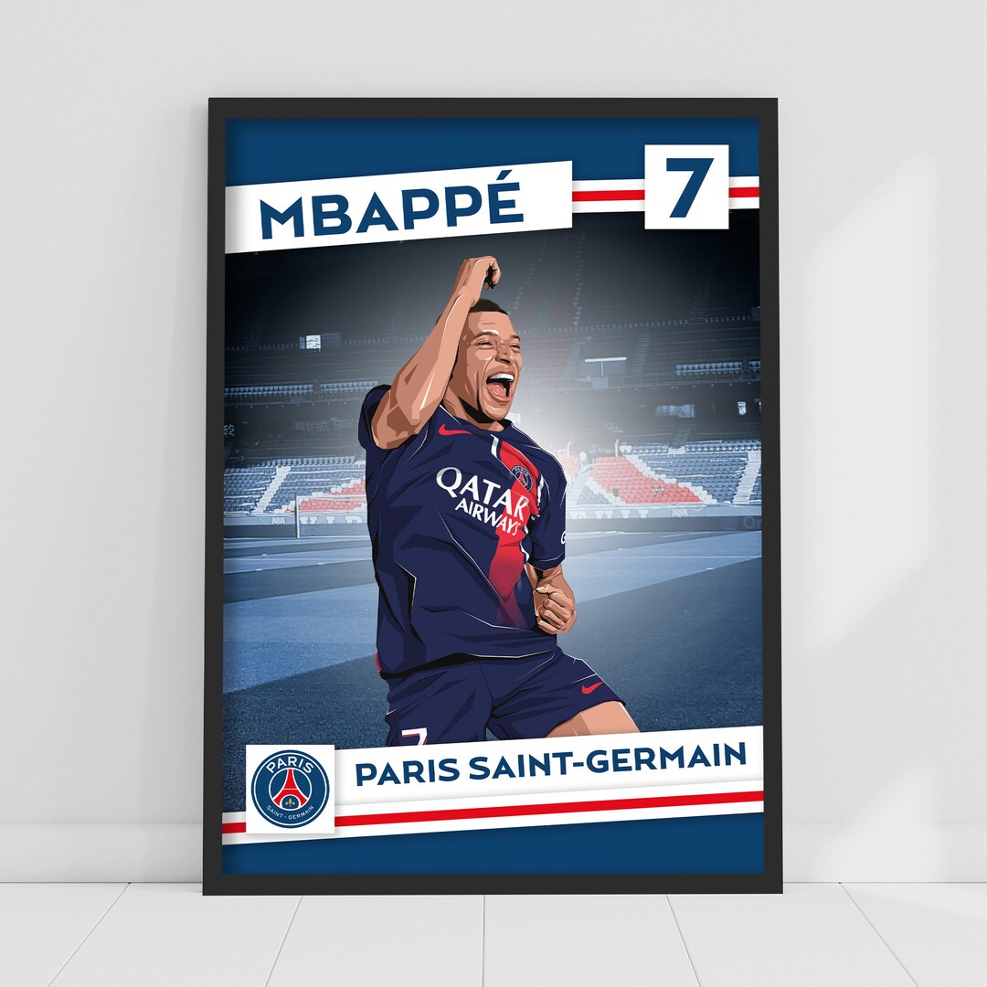 Paris Saint-germain Print Mbappe 23-24 Illustration Player PSG Poster ...