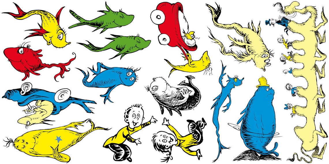 Dr Seuss One Fish Two Fish Wall Sticker Set | Etsy