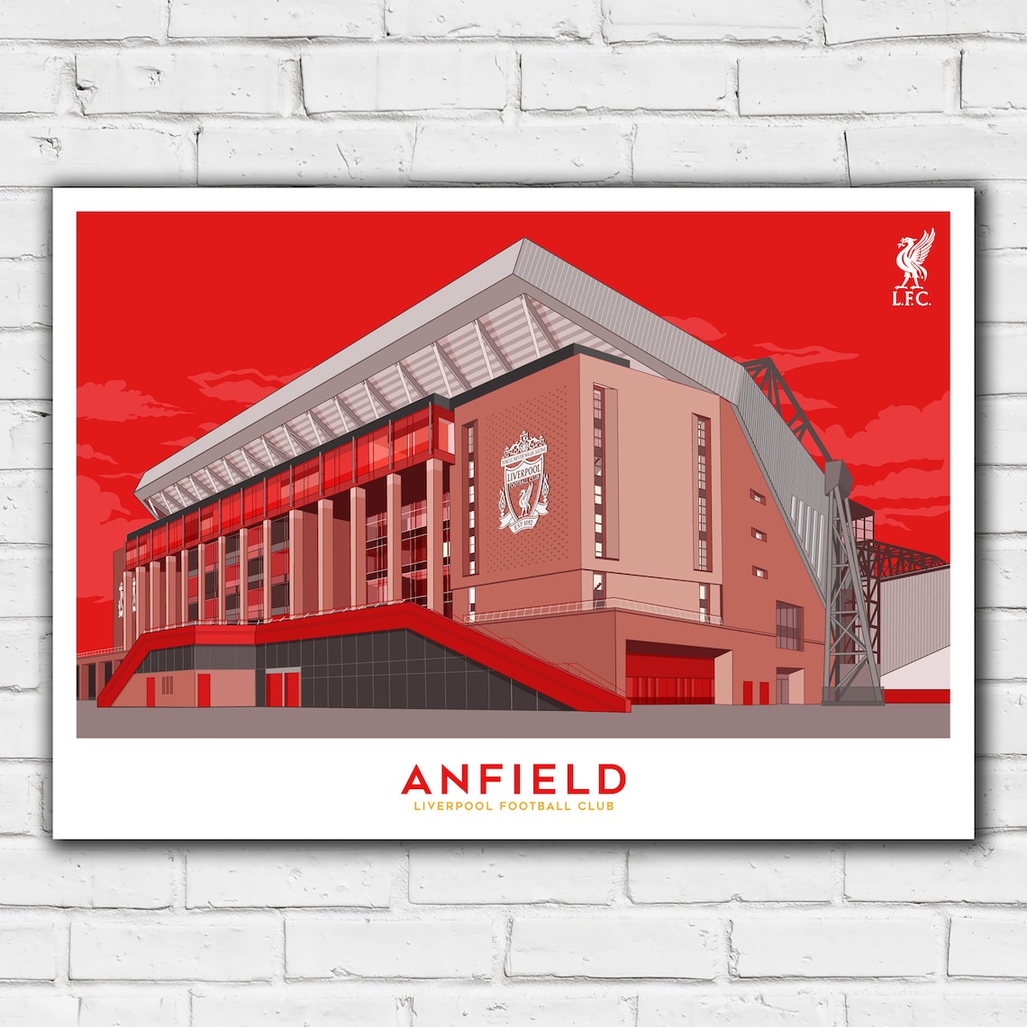 Liverpool FC Print - Anfield Illustration Outside Stadium Red Sky ...
