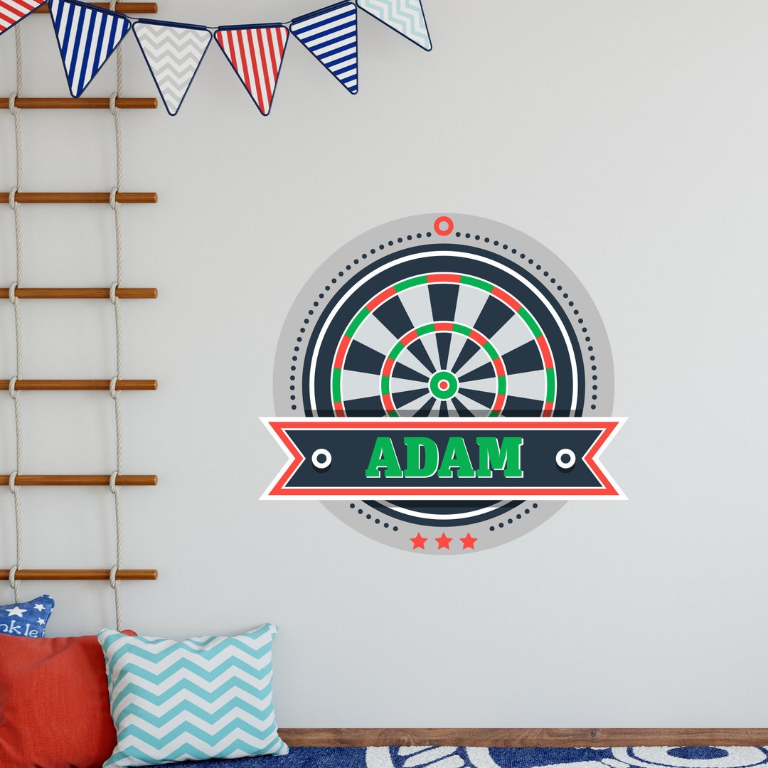 Darts Wall Sticker - Dart Board Circle Personalised Name Decal Wall Art ...