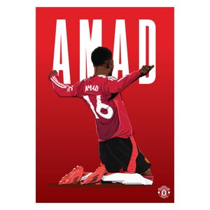 Manchester United FC Print - Amad Illustration Poster Football Wall Art ...