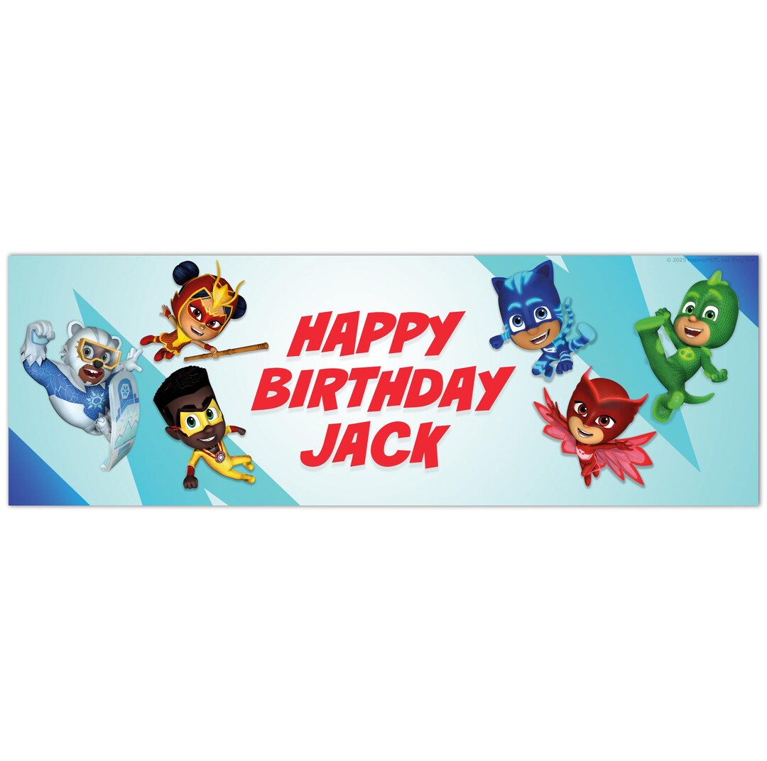 PJ Masks Birthday - Group With Centre Text Personalised Banner Wall ...