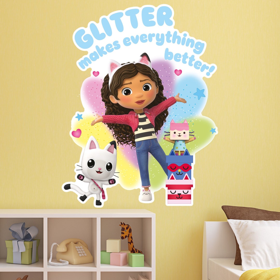 Gabby's Dollhouse Wall Sticker - Gabby and Friends Glitter Graphic Wall ...