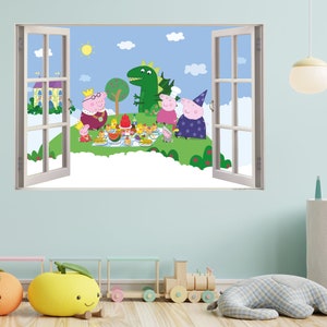 Peppa Pig Wall Sticker Peppa and Family Fairytail Picnic Window Wall ...