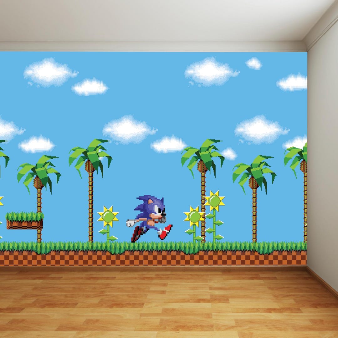 Sonic the Hedgehog Full Wall Mural - Pixel Sonic Running Through Game ...