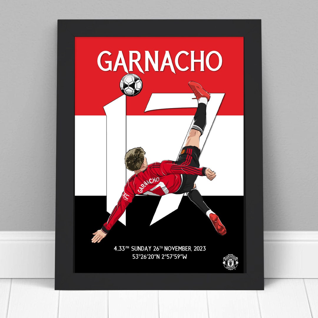 Manchester United FC Print - Garnacho Overhead Kick Illustration Poster ...
