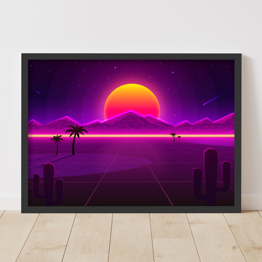 Pink Print - Retro Pink Mountain Sunset Poster Wall Art - Etsy