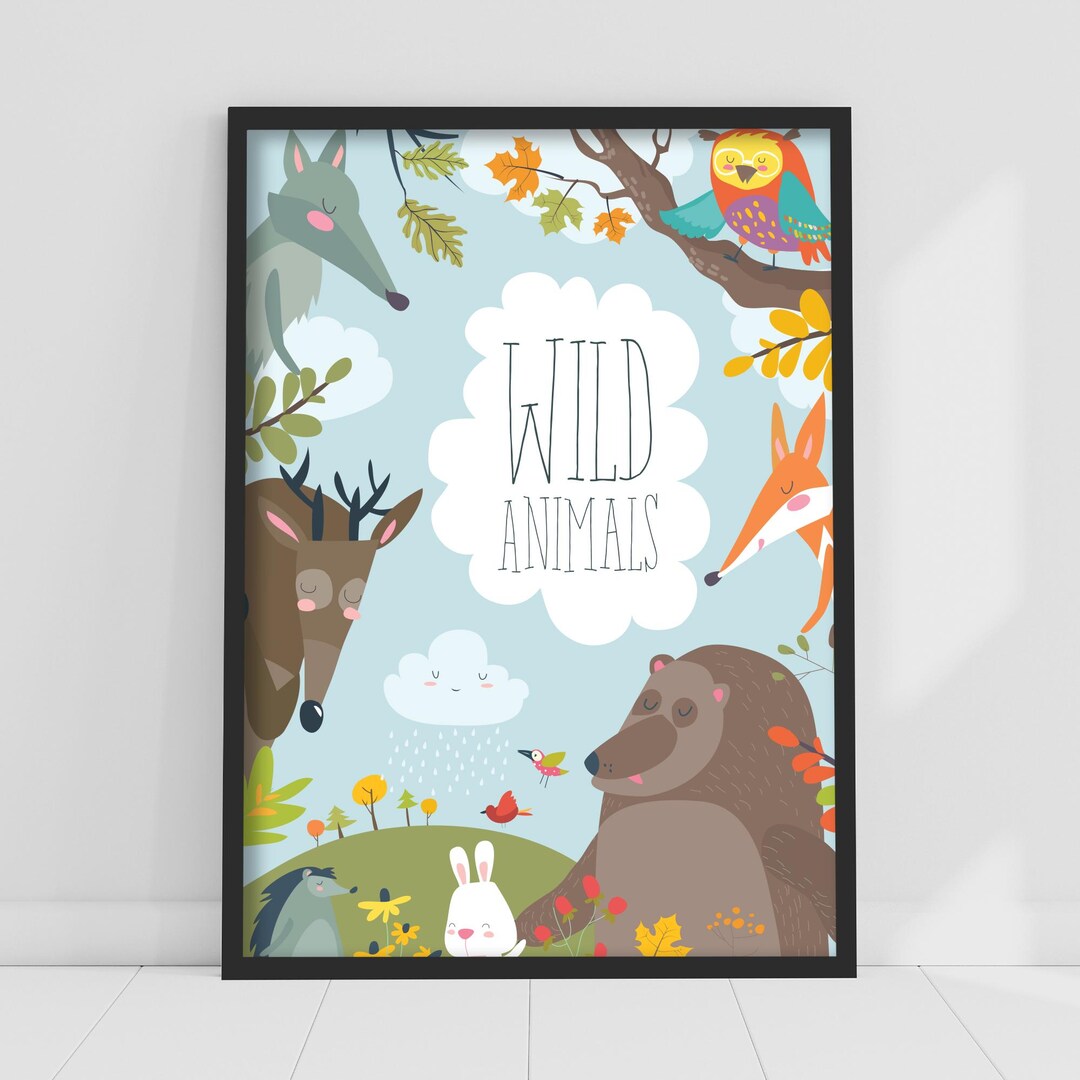 Woodland Print - Wild Animals Cloud Poster Wall Art - Etsy