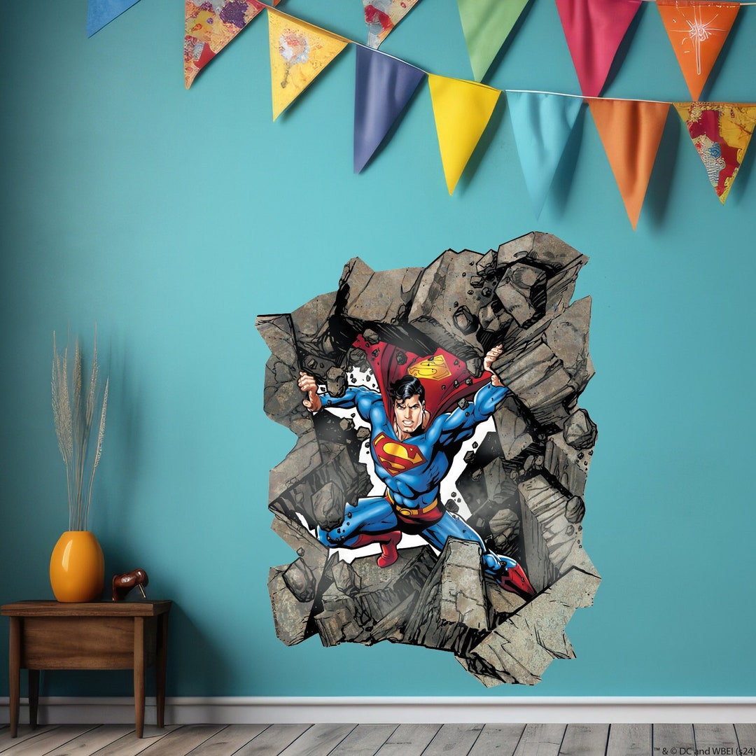 Superman Wall Sticker Rubble Break Wall Decal DC Superhero Art - Etsy