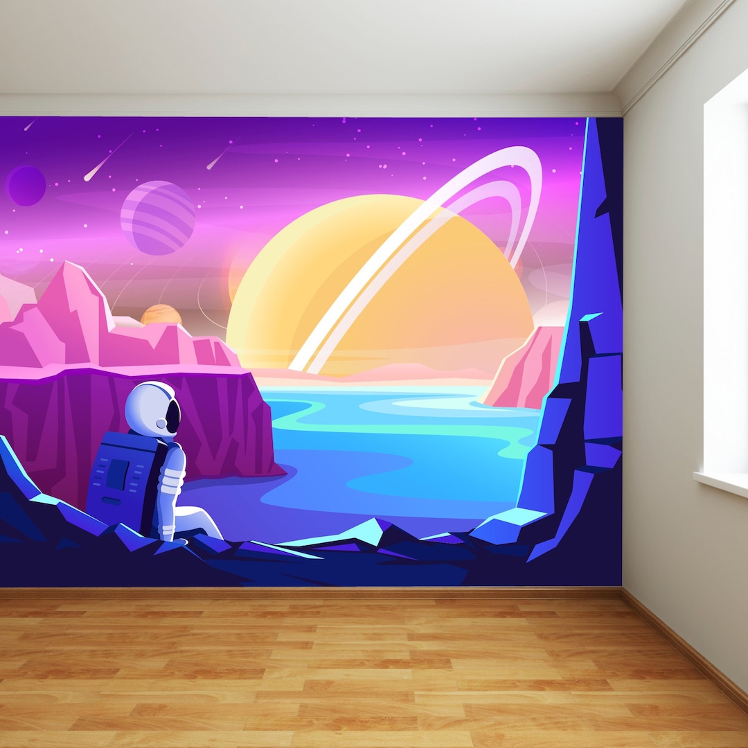 Space Wall Mural - Astronaut Sat Looking Out at Galaxy Full Wall Mural ...