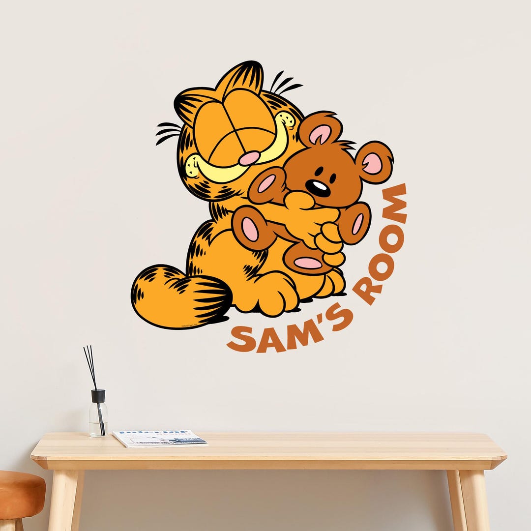 Garfield Wall Sticker - Garfield Hugging Pooky Personalised Name Decal ...