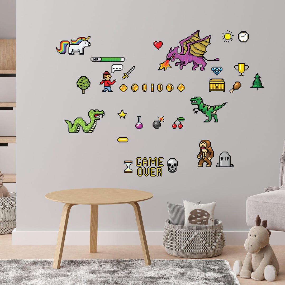 Video Gaming Wall Sticker - Retro Icons Decal Wall Art - Etsy