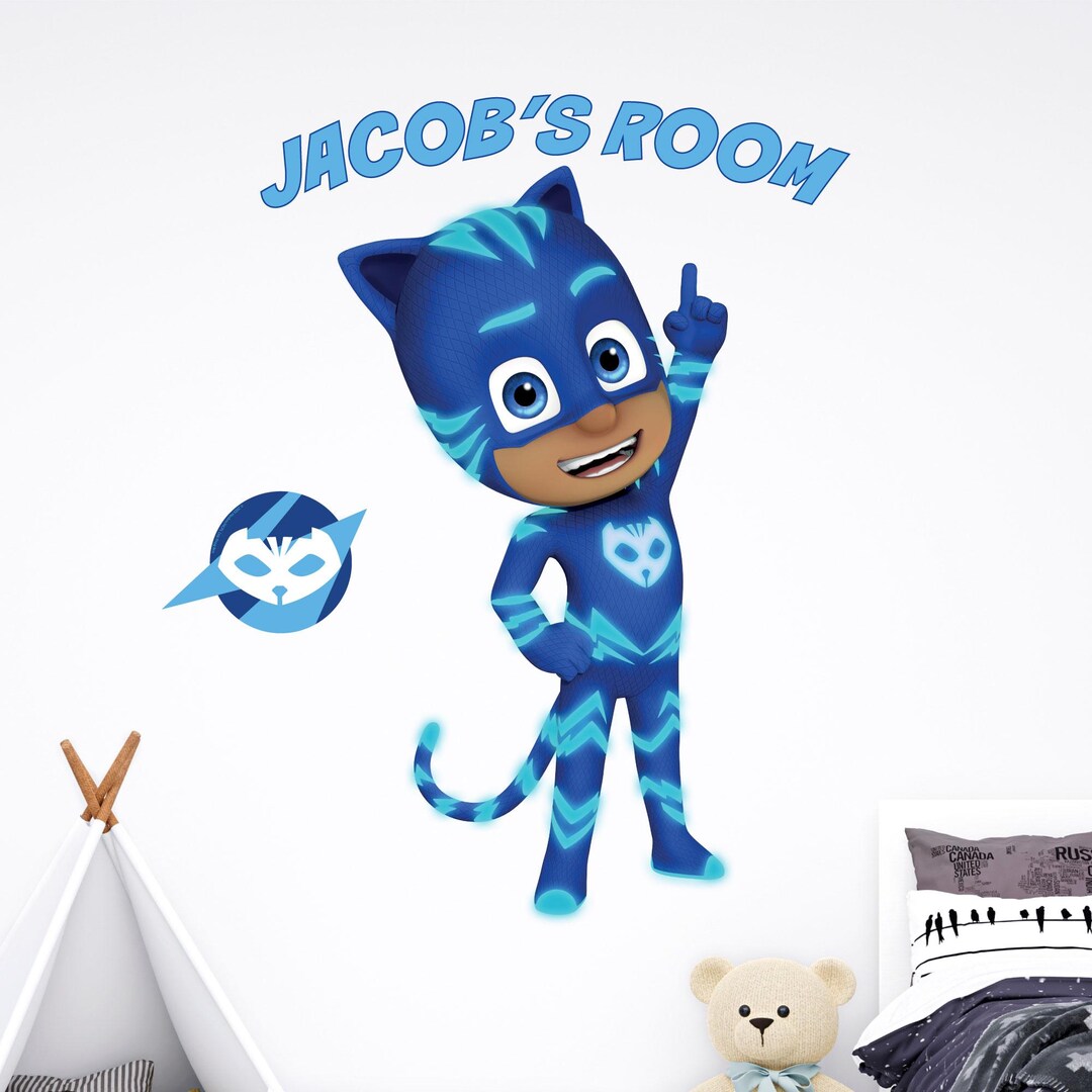 PJ Masks Power Heroes Wall Sticker - Catboy Pointing at Personalised ...