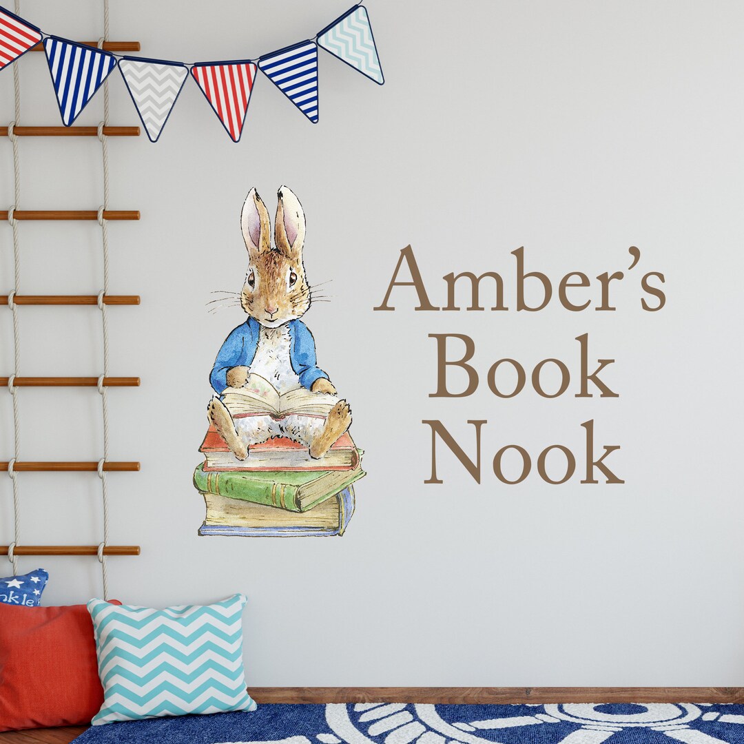Peter Rabbit Wall Sticker - Peter Rabbit Sitting on Stack of Books ...