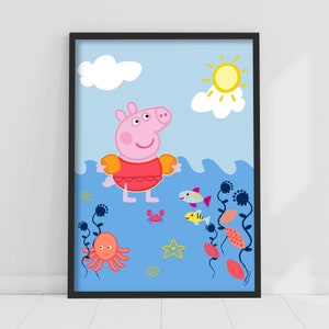 Peppa Pig Print - Peppa Ocean Swimming Poster Wall Art - Etsy