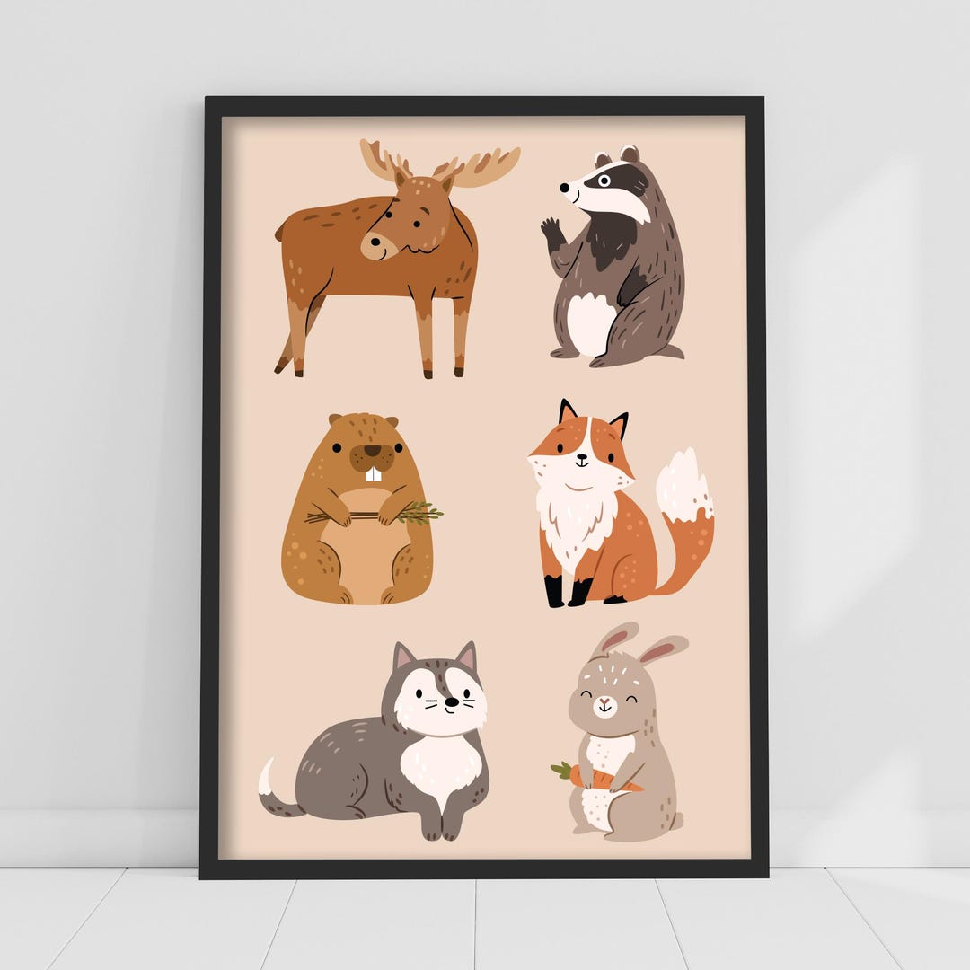 Woodland Print - 6 Forest Animals Poster Wall Art - Etsy