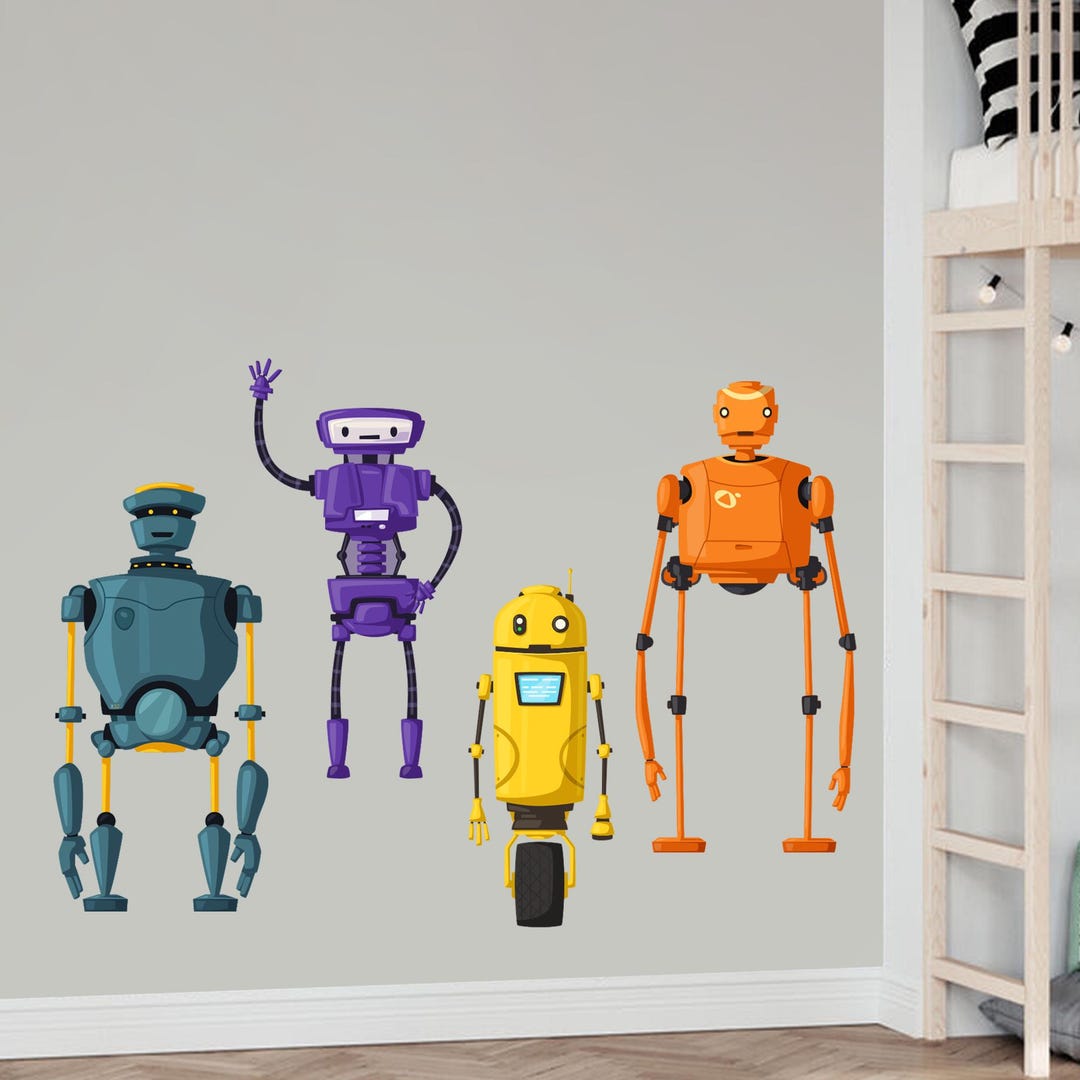 Robot Wall Sticker - Set of Four Robots Decal Wall Art - Etsy