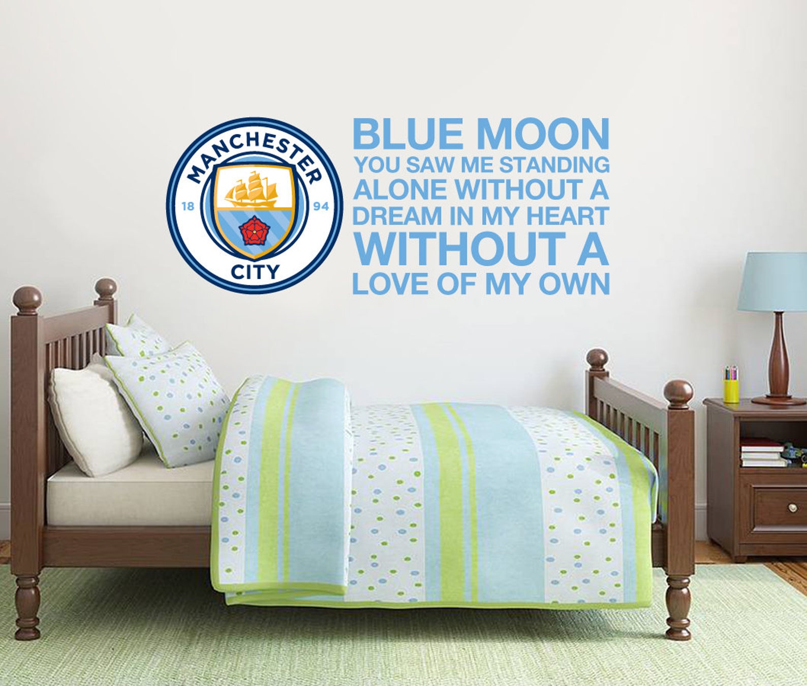 Manchester City Football Club - Blue Moon Song With Crest Wall Sticker ...