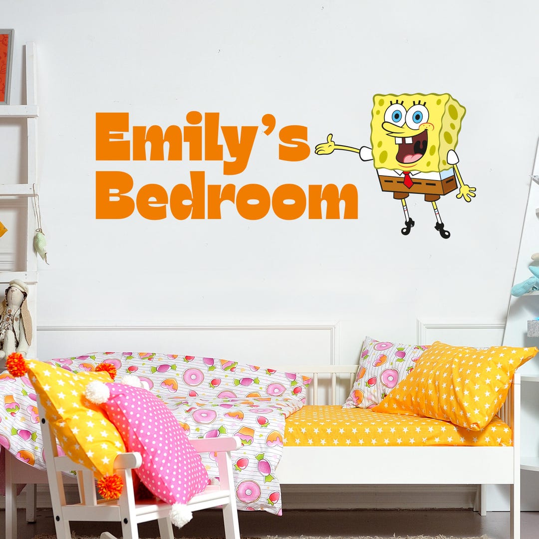 Spongebob Wall Sticker - Spongebob Pointing at Personalised Name Decal ...