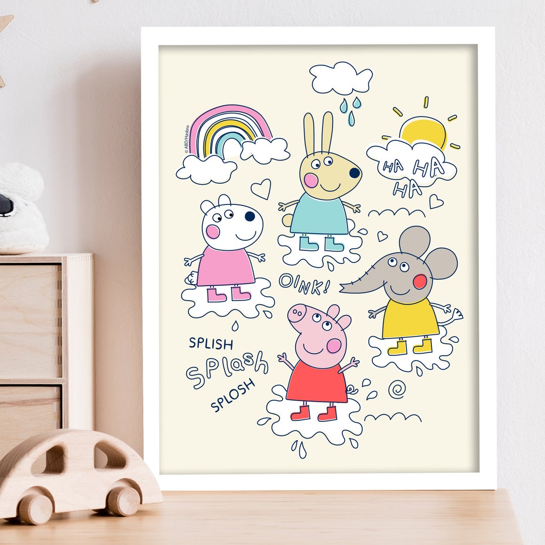 Peppa Pig Print - Peppa and Friends Puddles Doodle Poster Wall Art - Etsy