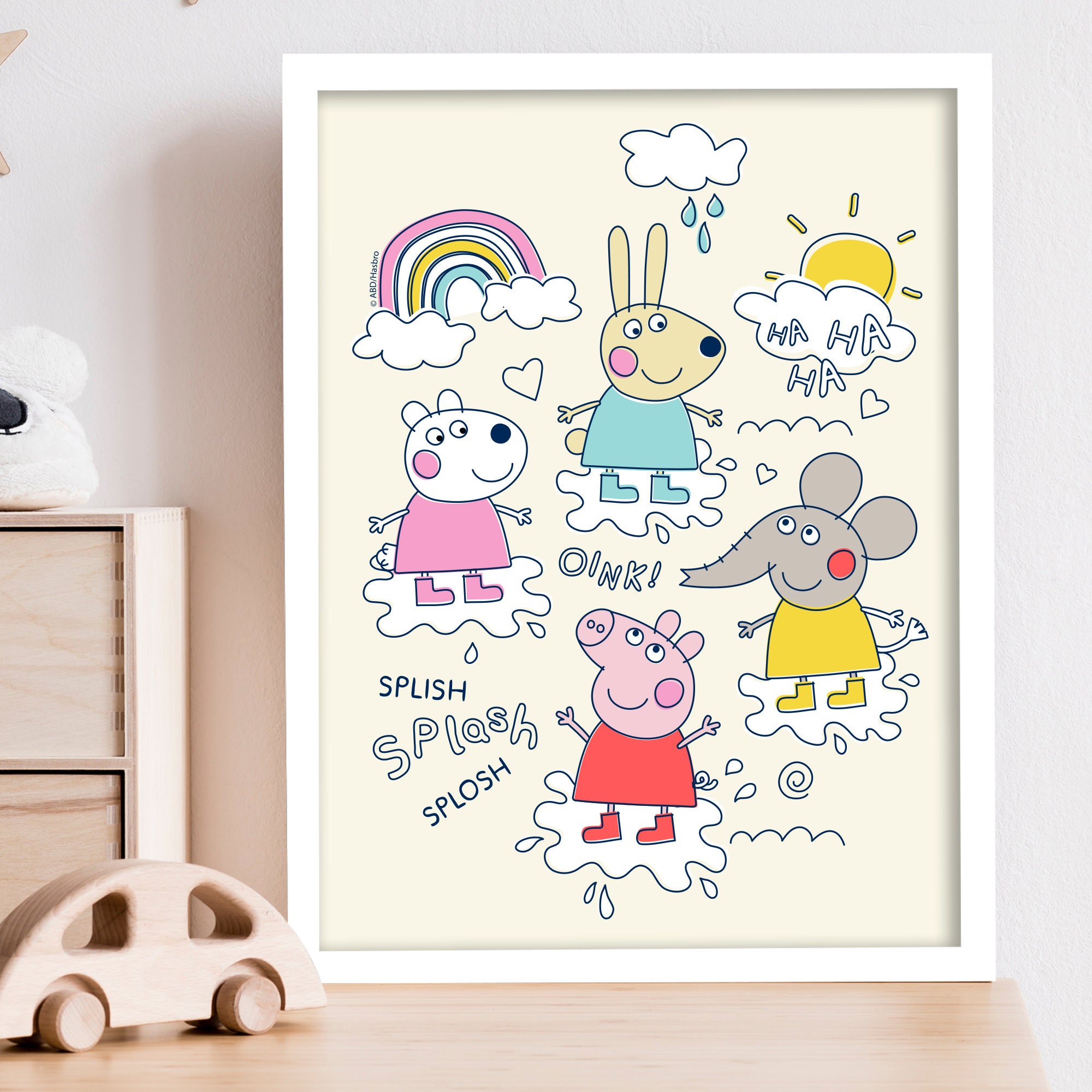 Peppa Pig Print - Peppa and Friends Puddles Doodle Poster Wall Art - Etsy