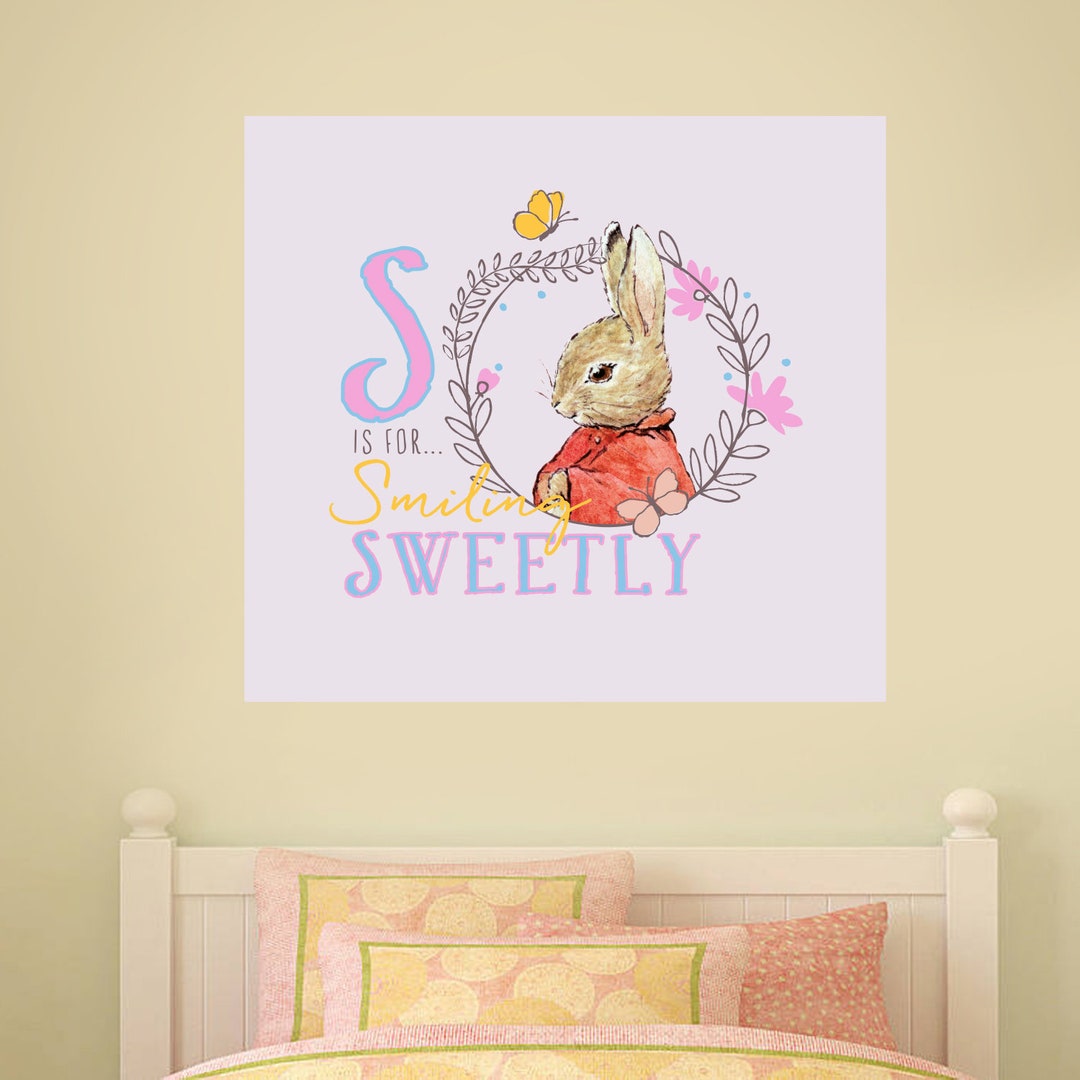 Official Peter Rabbit S is for Smiling Sweetly Wall Sticker Mural PB017 ...