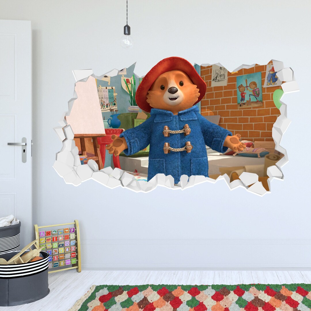 Paddington TV Wall Sticker - In Studio With Arms Open Broken Wall Decal ...