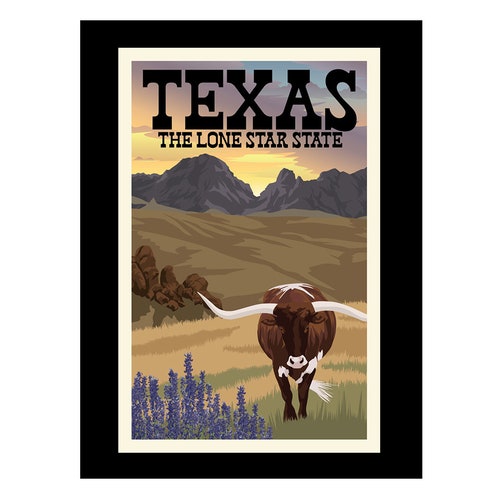 Texas Travel Poster Texas State Map Poster the Lone Star - Etsy