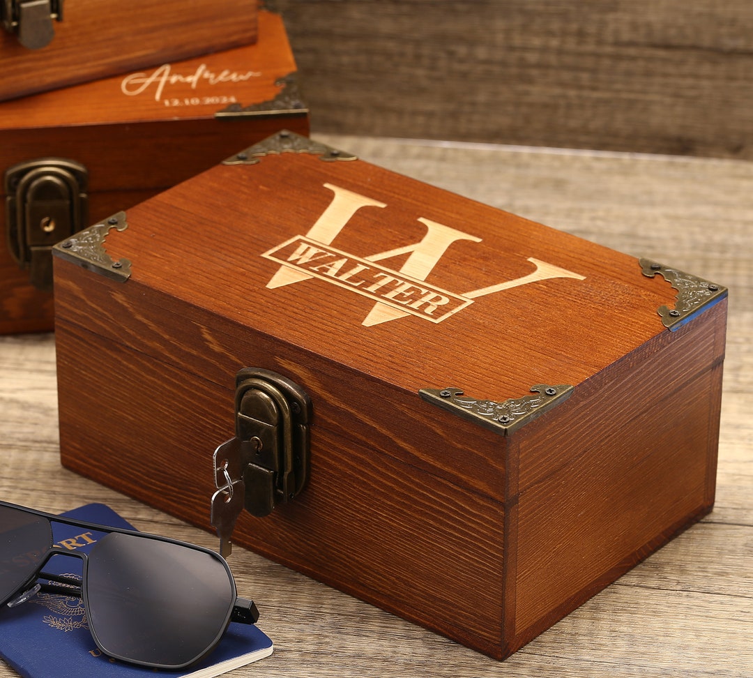 Personalized Wooden Gift Box With Lock & Key , Engraved Wood Jewelry ...