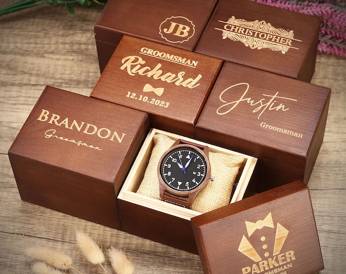 Personalized Wooden Watch Box , Engraved Wood Watch Case, Custom ...