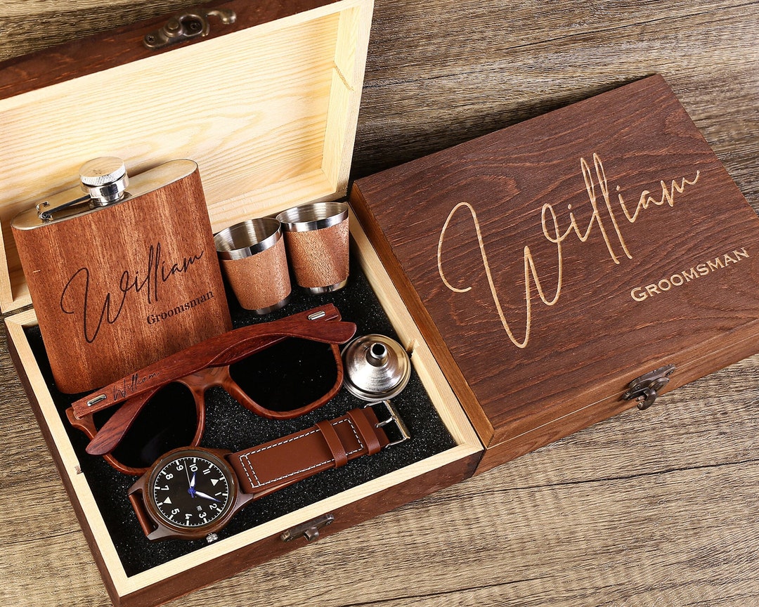 Groomsmen Proposal Gift, Flask Gift Set, Mens Watch, Sunglasses in ...