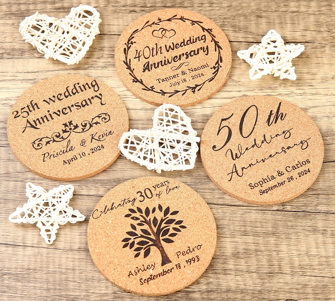10 50 100 Personalized Wedding Anniversary Coasters, Custom Party ...
