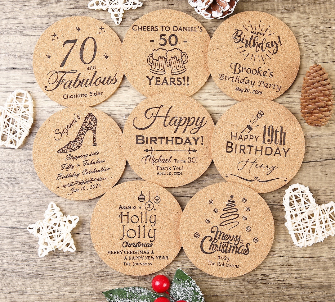 Bulk Personalized Party Coasters, Xmas Party Favors, Birthday Coasters ...