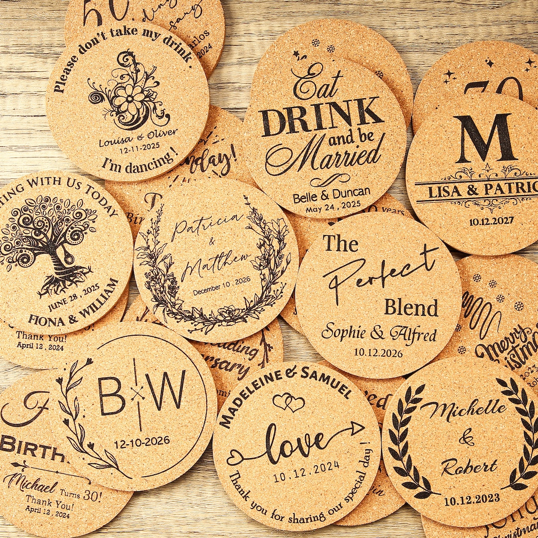 Bulk Personalized Cork Coasters, Wedding Favors for Guests, Party ...