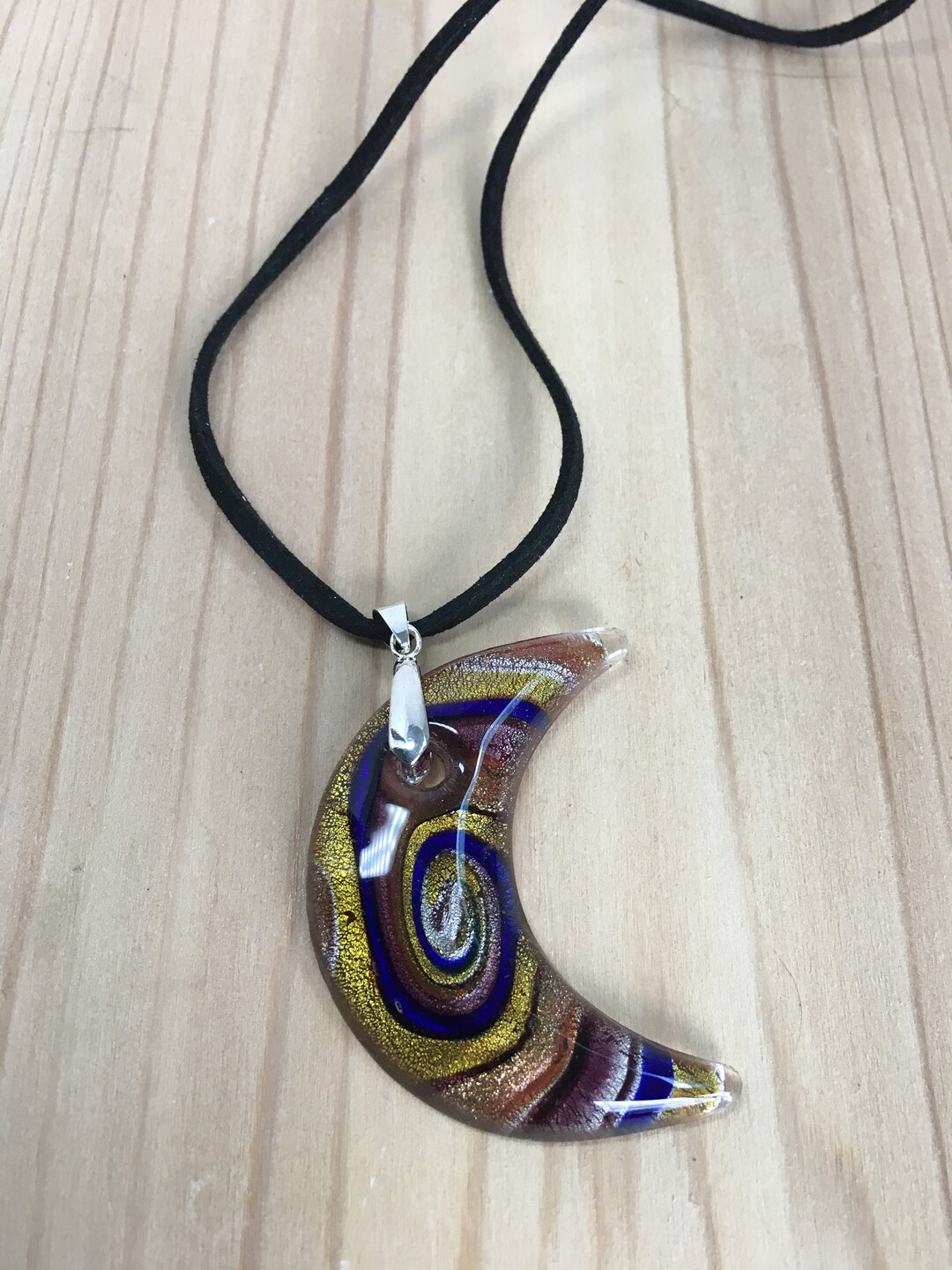 Crescent Moon Glass Pendant Necklace: Abstract Star Design - Etsy