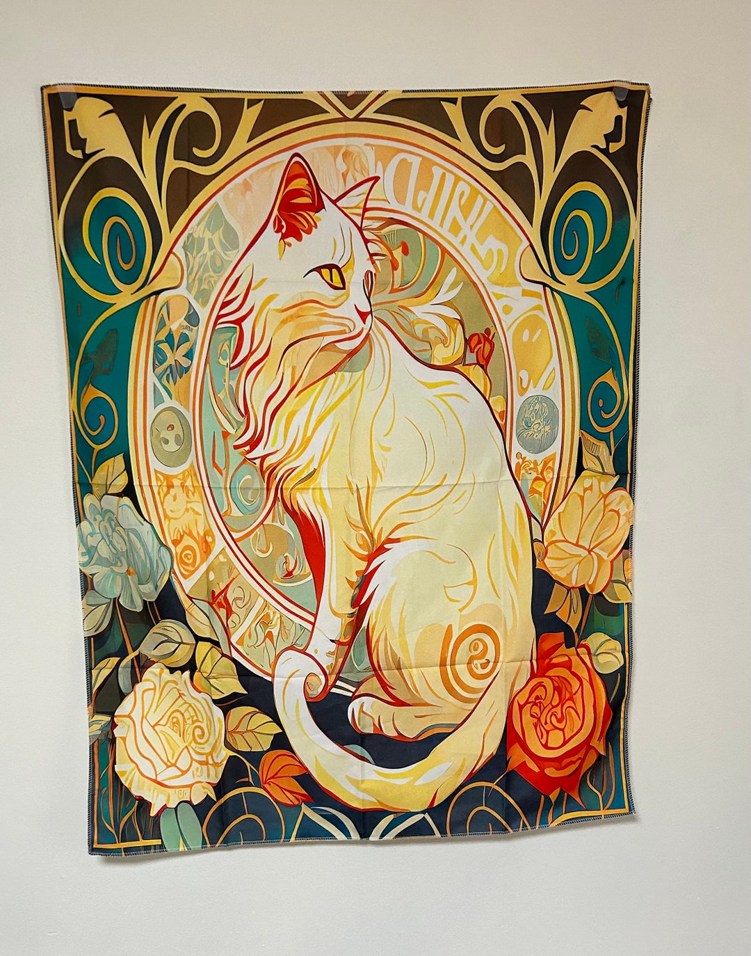 Cats Tapestry, Cats and Flowers Tapestry, Wall Art Tapestry, Wall Decor ...