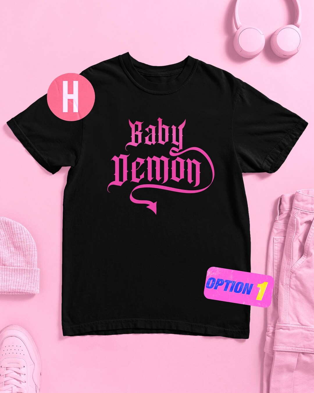 Baby Demon Gothic Font Tee, Calligraphy Slogan Shirt - Etsy