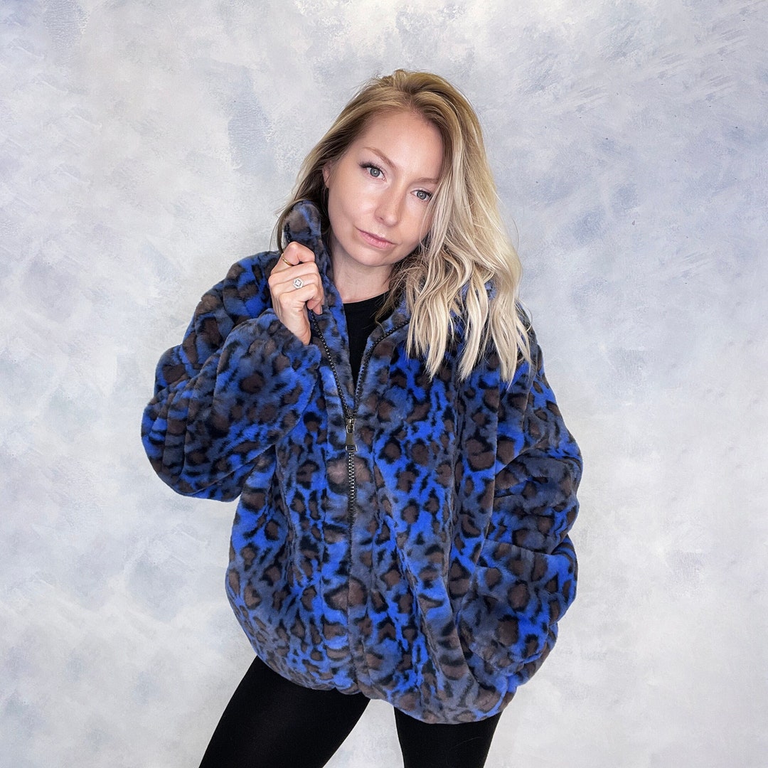 Blue Leopard Print Faux Fur Jacket. Handmade in the UK. - Etsy