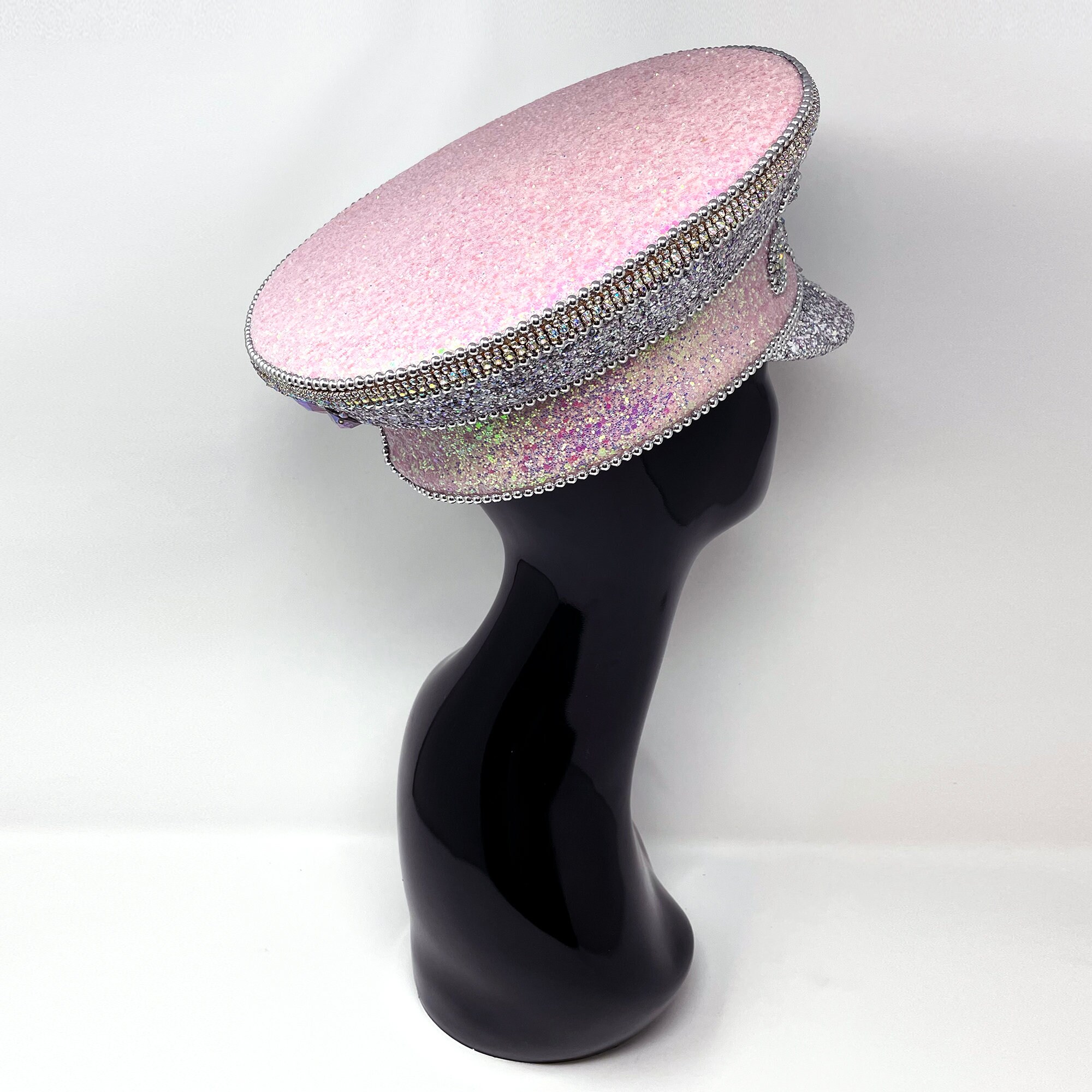 Crystal Queen Captain Hat, 57cm, Silver, Pink, Crystals, Festivals ...