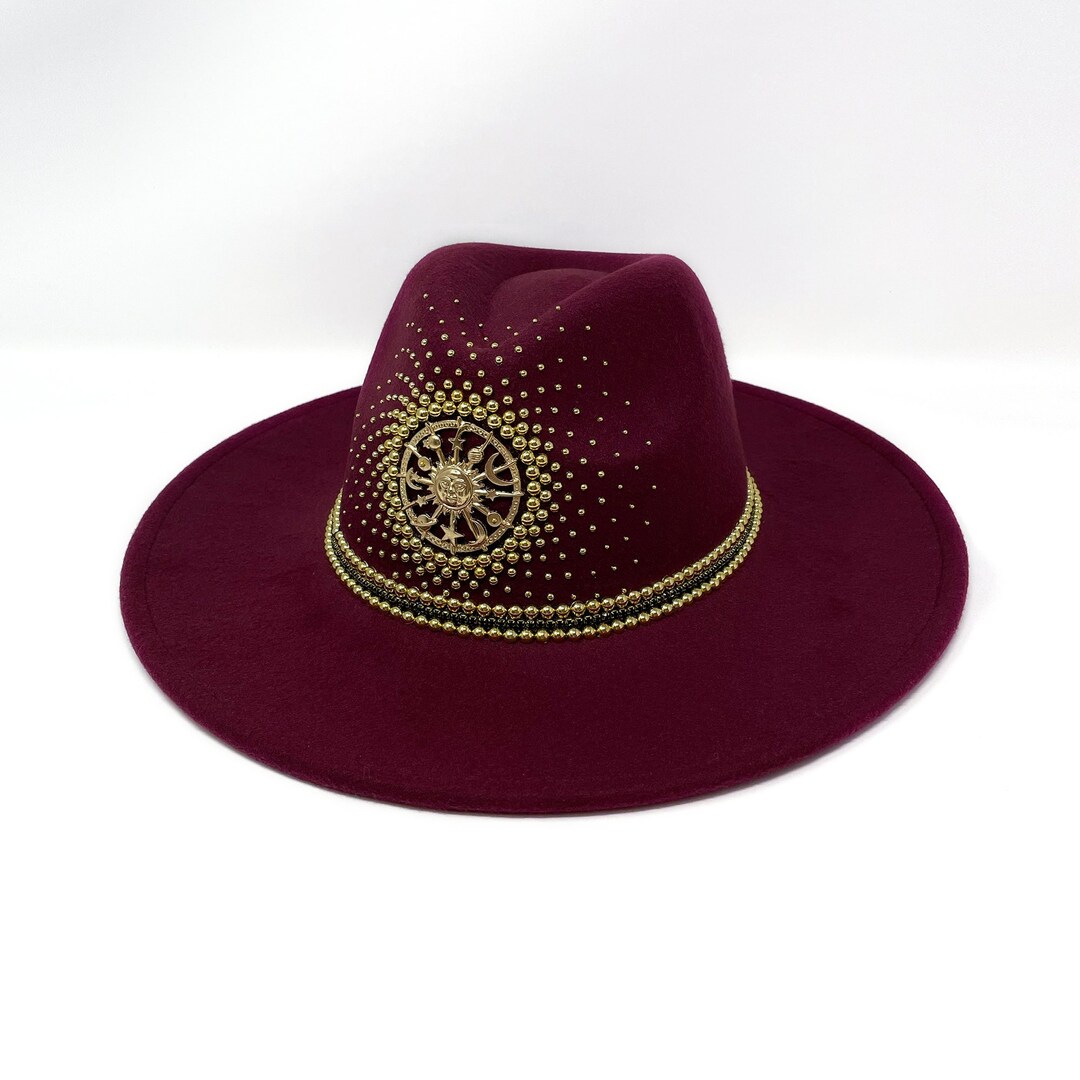 Fedora Solstice Hat, Burgundy, Red, Gold, One Size, Adjustable ...