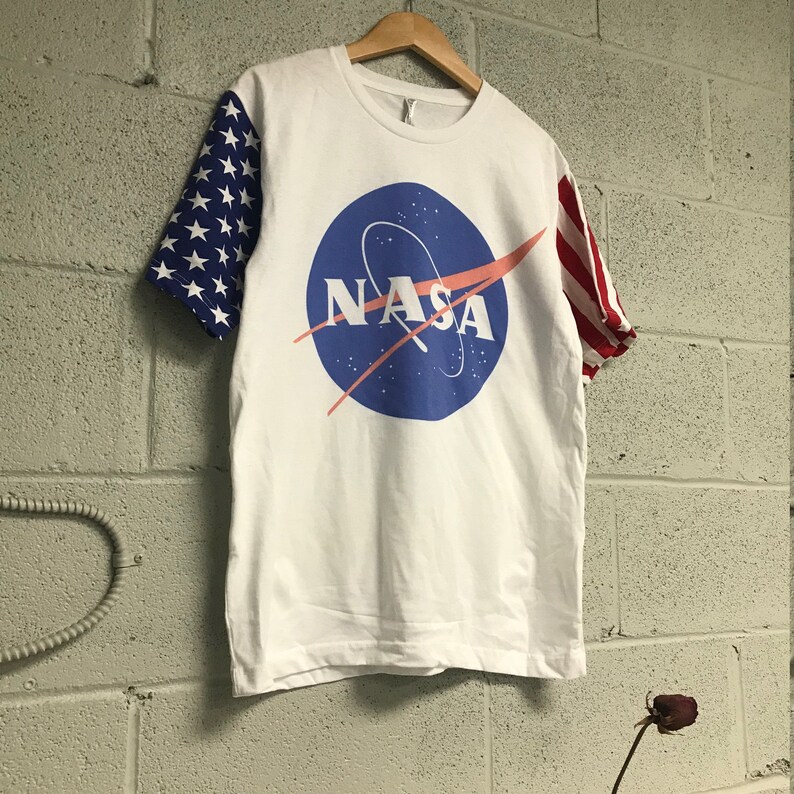 Nasa Meatball Logo USA Flag Sleeve White T Shirt - Etsy